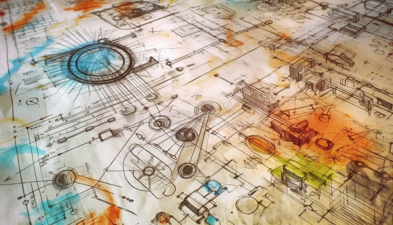 Futuristic Blueprint of a Modern Machine, Digitally Generated ...