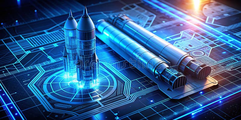 A Futuristic Blueprint of Rocket Technology Exploring the Blue Neon ...