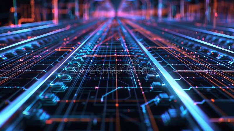 Futuristic Blueprint of an Urban Railway System with Glowing Tracks and ...