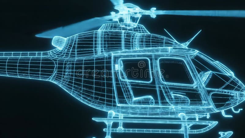 Futuristic Blueprint Visualization of a Helicopter, Showcasing Detailed ...