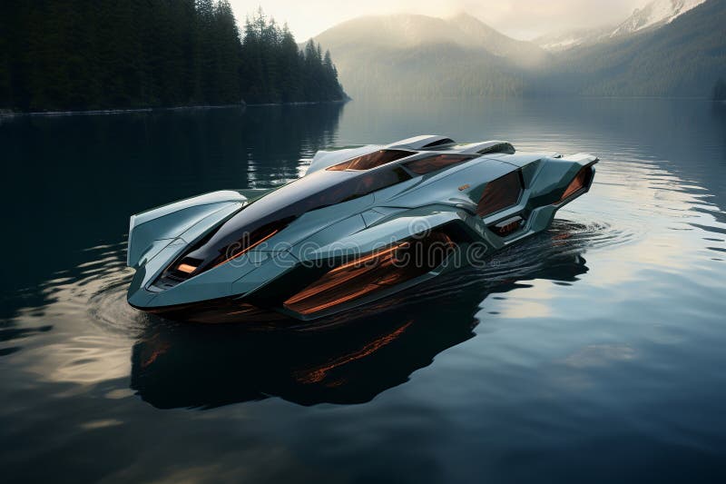 Futuristic Boat on the Lake. Generated Ai Stock Illustration ...
