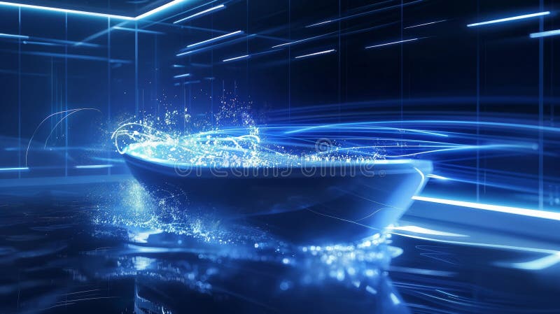 Futuristic Boat in Neon Blue Light Stock Image - Image of trails, speed ...