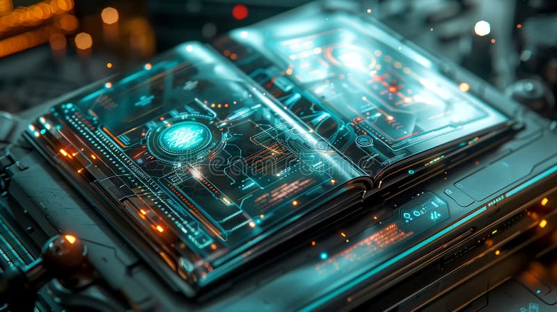 Futuristic Book with Interactive Interface Displays Data in a Digital ...