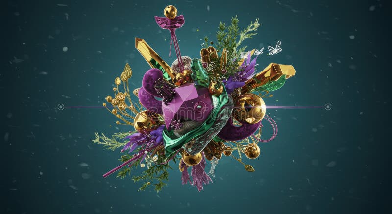 Futuristic Botanical Sculpture with Geometric Shapes and Metallic ...