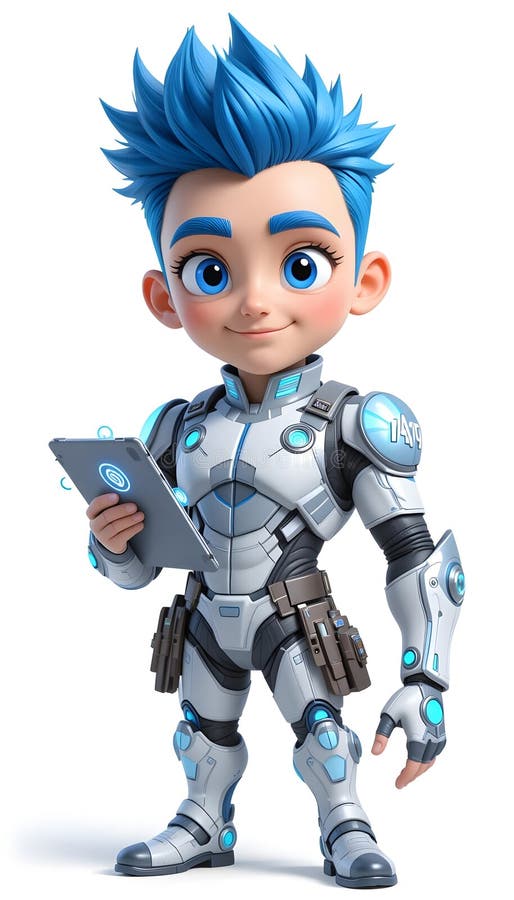 Futuristic Boy Astronaut with Tablet: 3D Render of a Young Space ...
