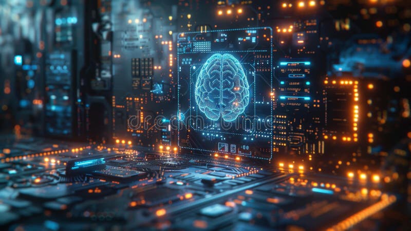 Futuristic Brain in Circuit Board - Generative Ai Stock Illustration ... Futuristic Brain in Circuit Board - Generative Ai Stock Illustration ...