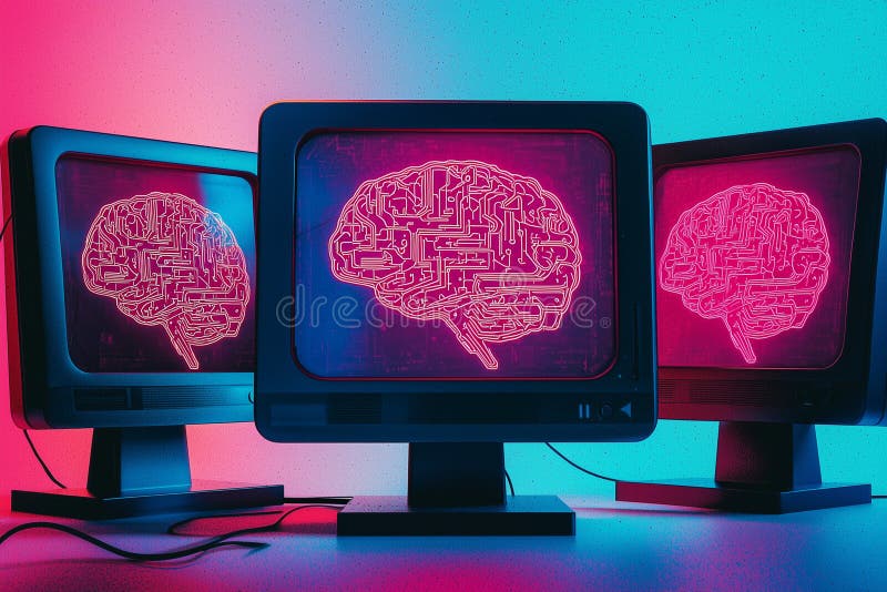 Futuristic Brain Computer Connection Stock Illustration - Illustration ...