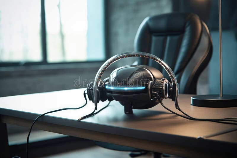 Futuristic Brain-computer Interface Headset on a Table Stock ...