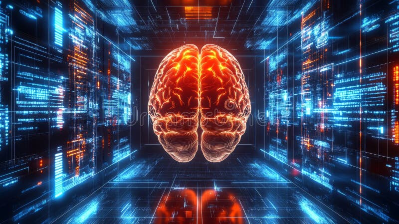 Futuristic Brain-Computer Interface Idea with Neon Elements Stock Image ...