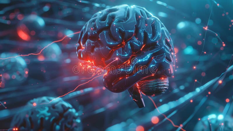 Futuristic Brain Computer Interface with Iridescent Sensors and Glowing ...