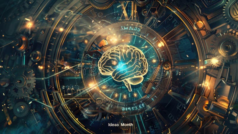 Futuristic Brain Concept with Clockwork Elements and Time Theme ...