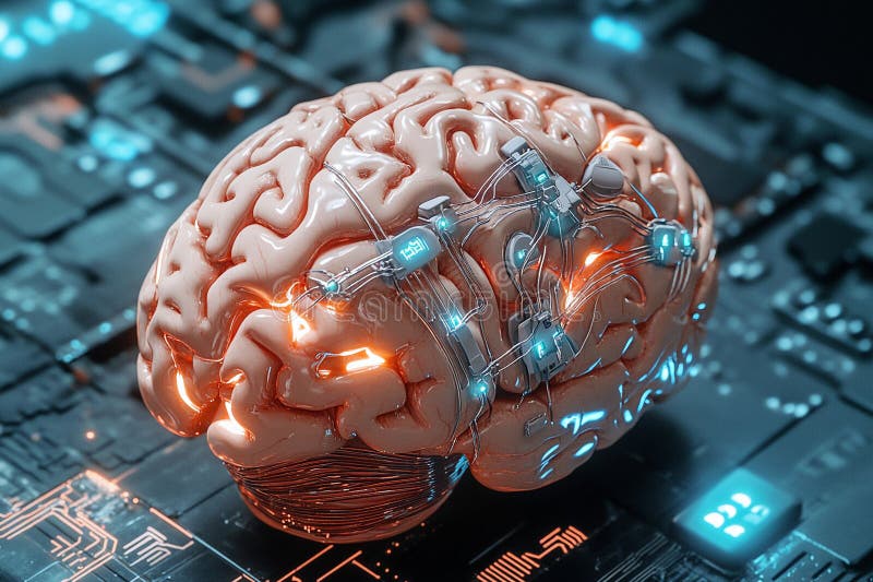 Futuristic Brain Design Featuring Circuit Board Elements Merging ...