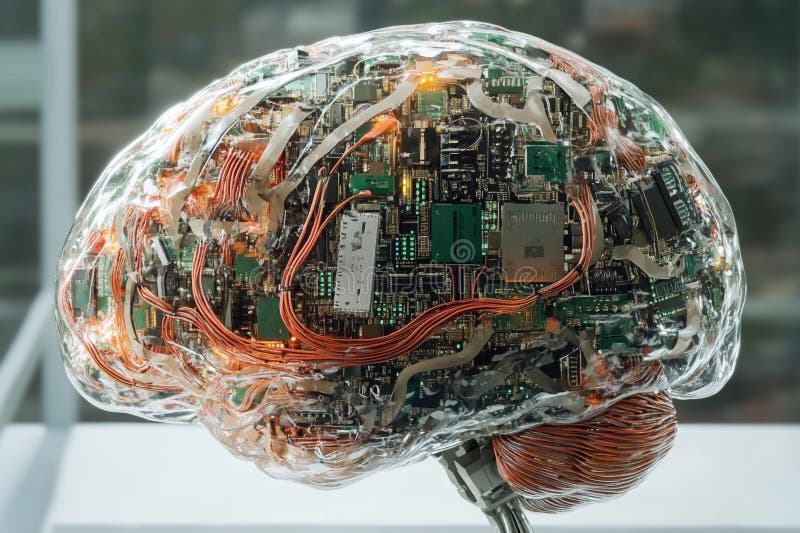 Futuristic Brain Design Featuring Circuit Board Elements Merging ...