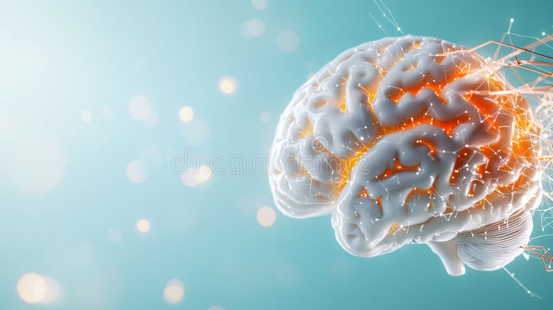 Futuristic Brain Design with Glowing Orange Connections Symbolizing ...