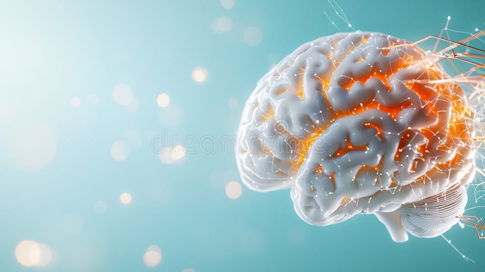 Futuristic Brain Design with Glowing Orange Connections Symbolizing ...