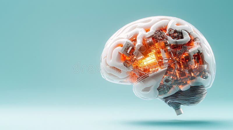 Futuristic Brain Design with Orange Circuitry and White Exterior ...