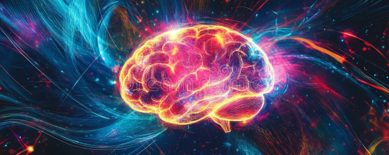 A Futuristic Brain with Glowing Digital Patterns, Surrounded by ...