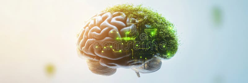Futuristic Brain with Green Neural Network and Circuitry Symbolizing Ai ...