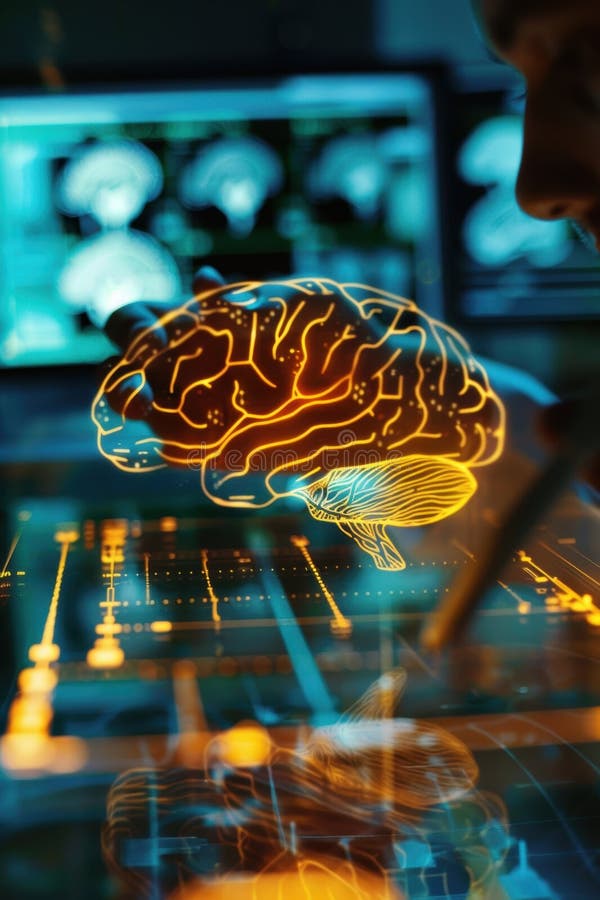 Futuristic Brain Implant Testing Lab with Glowing Holographic Neural ...