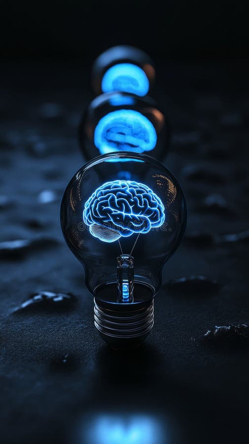 Futuristic Brain Inside Glowing Light Bulb Concept Stock Photo - Image ...