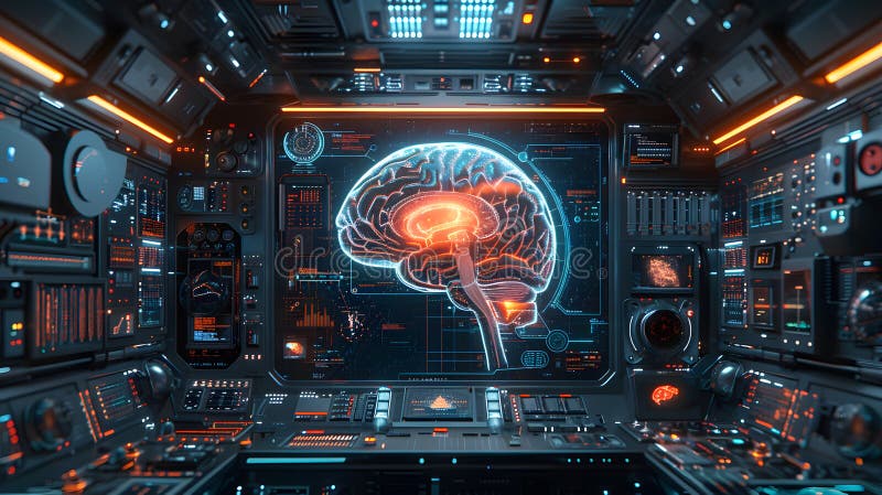 Futuristic Brain Interface in High-Tech Control Room Stock Photo ...