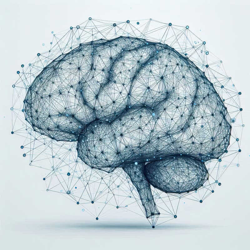 Futuristic Brain Mesh with Neural Points Stock Illustration ...