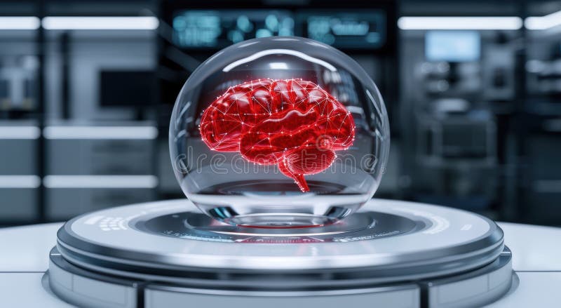Futuristic Brain Model in Glass Dome Stock Illustration - Illustration ...