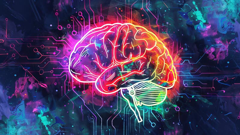 Futuristic Brain in Neon Colors. Brain in Network Setting. Concept of ...