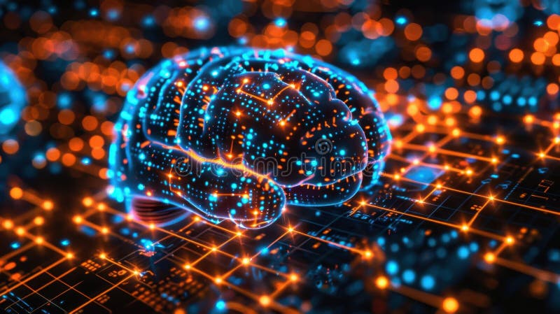 Futuristic Brain with Neon Lighting. Computerized Brain Stock ...