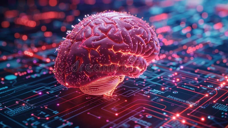 Futuristic Brain with Neon Lighting. Computerized Brain Stock ...