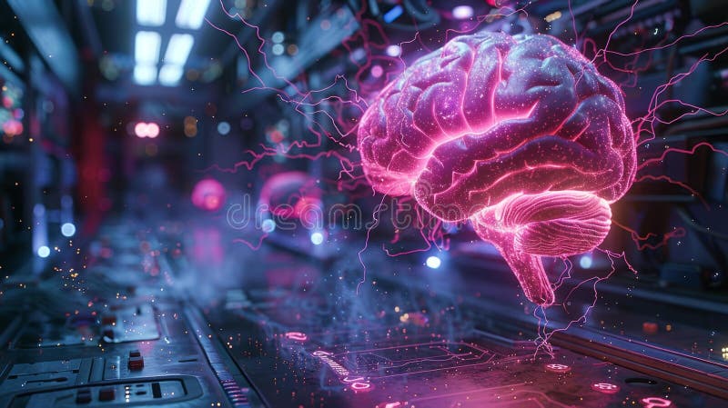 Futuristic Brain with Neon Lights - Generative Ai Stock Illustration ...