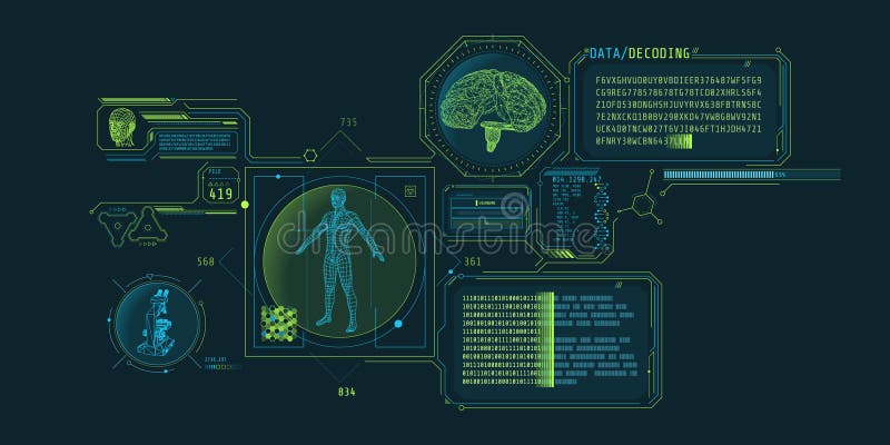 Futuristic Brain Research Program Interface with Data Decoding. Stock ...