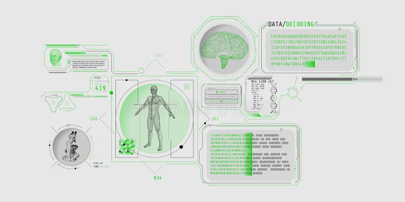 Futuristic Brain Research Program Interface with Data Decoding. Stock ...