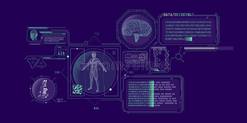 Futuristic Brain Research Program Interface with Data Decoding. Stock ...