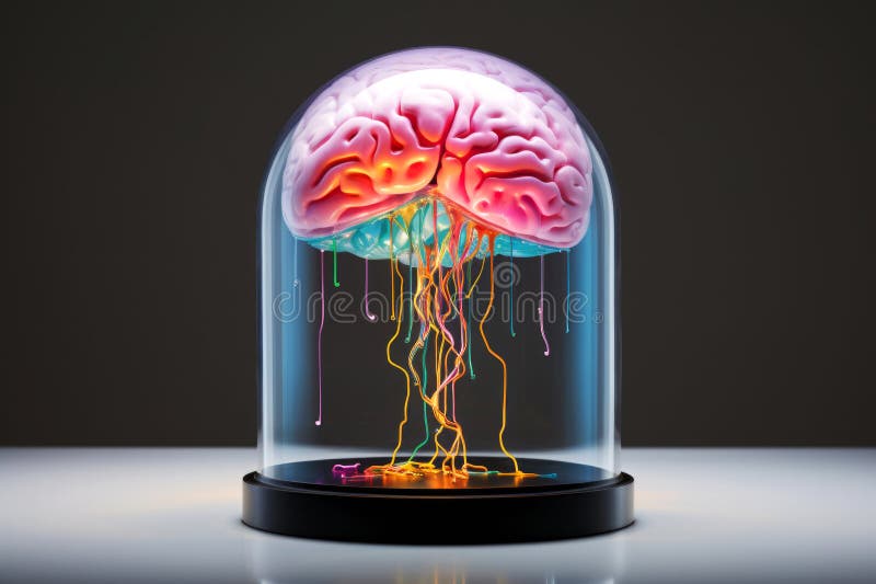 Futuristic Brain Specimen in Glass Dome with Vivid Neural Connections ...
