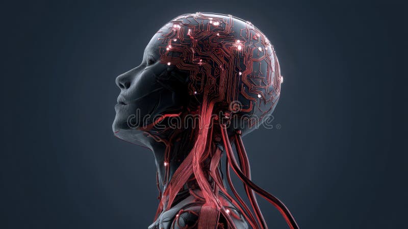 Futuristic Brain and Spinal Cord Stock Illustration - Illustration of ...
