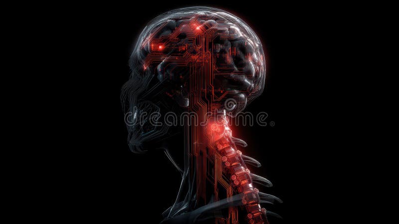 Futuristic Brain and Spinal Cord Stock Illustration - Illustration of ...
