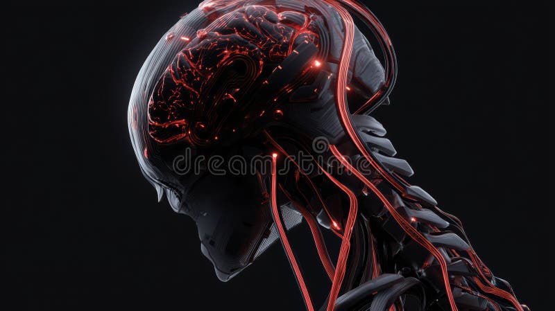 Futuristic Brain and Spinal Cord Stock Illustration - Illustration of ...