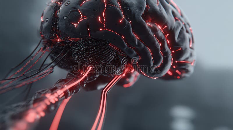 Futuristic Brain and Spinal Cord Stock Illustration - Illustration of ...