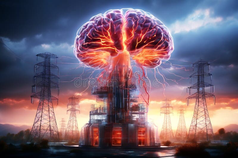 Brain Power Plant at Sunset Stock Illustration - Illustration of power ...