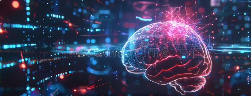 Futuristic Brain Visualization in a Digital Landscape with Glowing ...