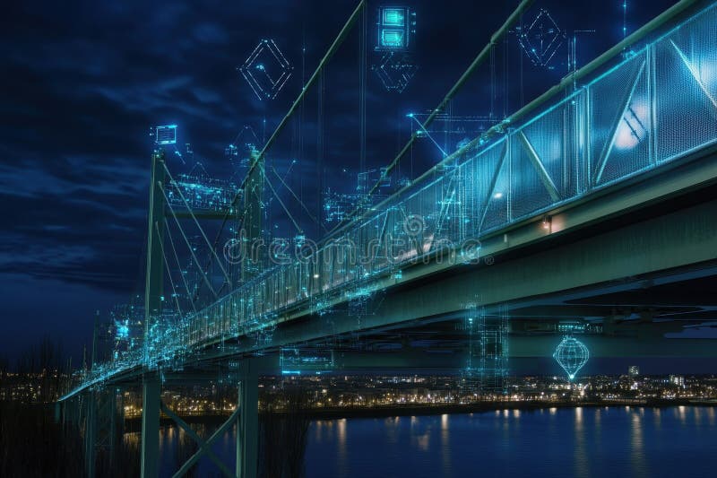 Digital Transformation Illuminates a Modern Bridge at Night with ...