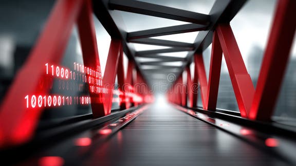 Futuristic Bridge with Binary Code Elements Symbolizing Digital ...