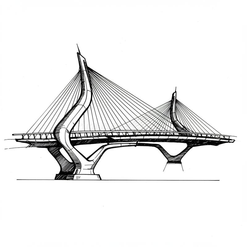 Futuristic Bridge Design Featuring Two Curved Pylons Supporting the ...