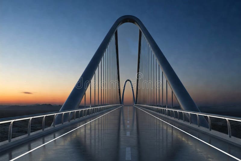 A Futuristic Bridge at Dusk Stock Illustration - Illustration of ...