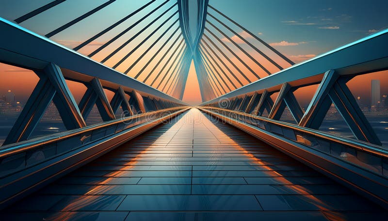 Modern Bridge Over the River Stock Illustration - Illustration of ...