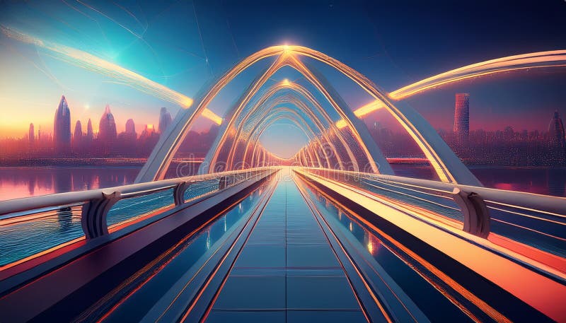 Modern Bridge Over the River Stock Illustration - Illustration of ...