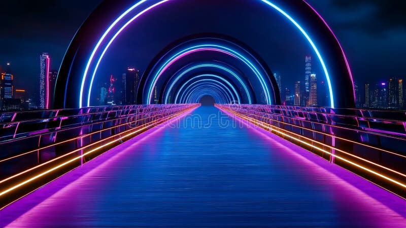 Futuristic Bridge with Transparent Pathways at Night Stock Image ...