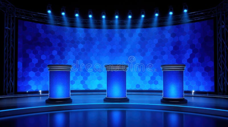 Futuristic Broadcast Studio: Blue Hexagon Stage Design. Perfect for ...