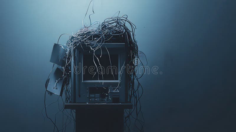 Futuristic Broken Device with Wires in Dim Light Stock Photo - Image of ...
